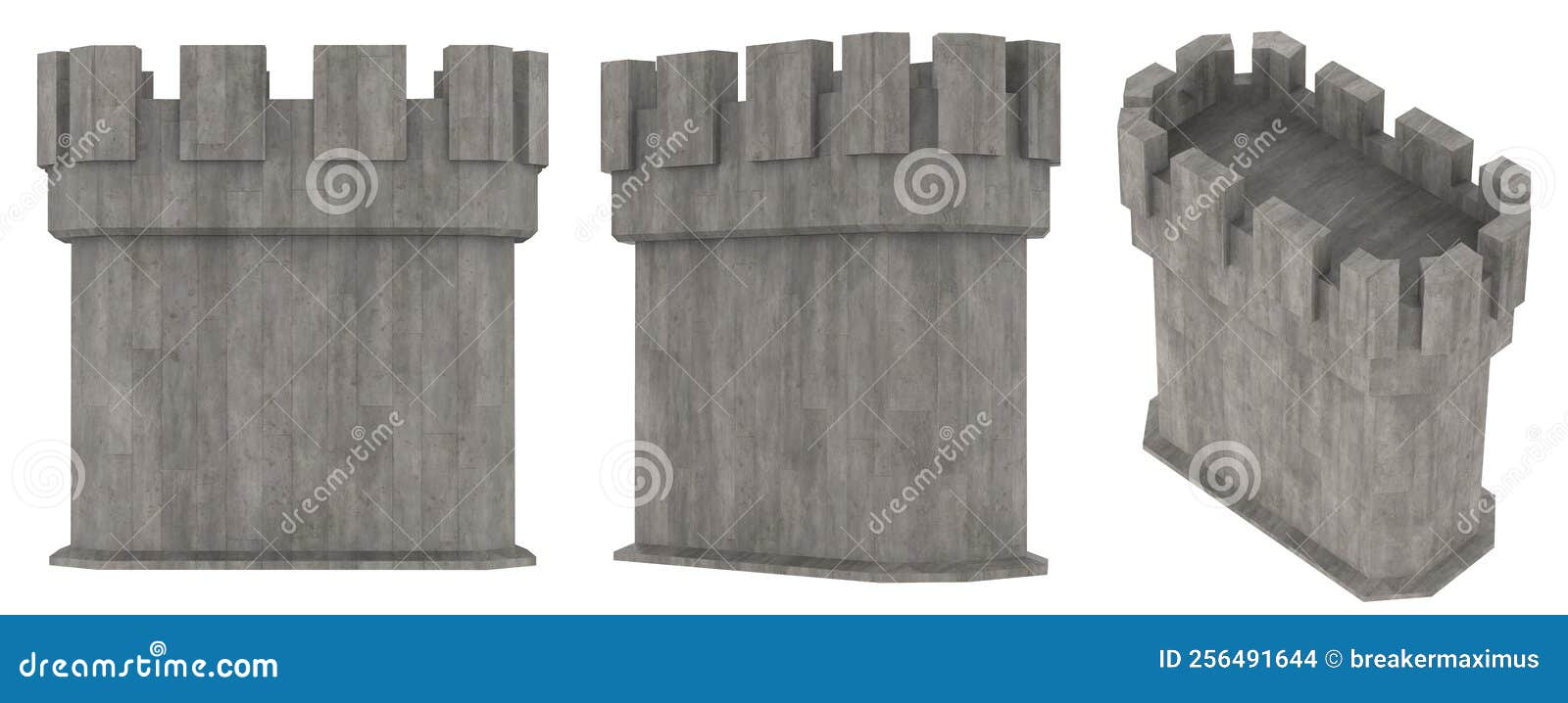 Isolated 3d Render Illustration of Medieval Castle Wall Tower Stock ...