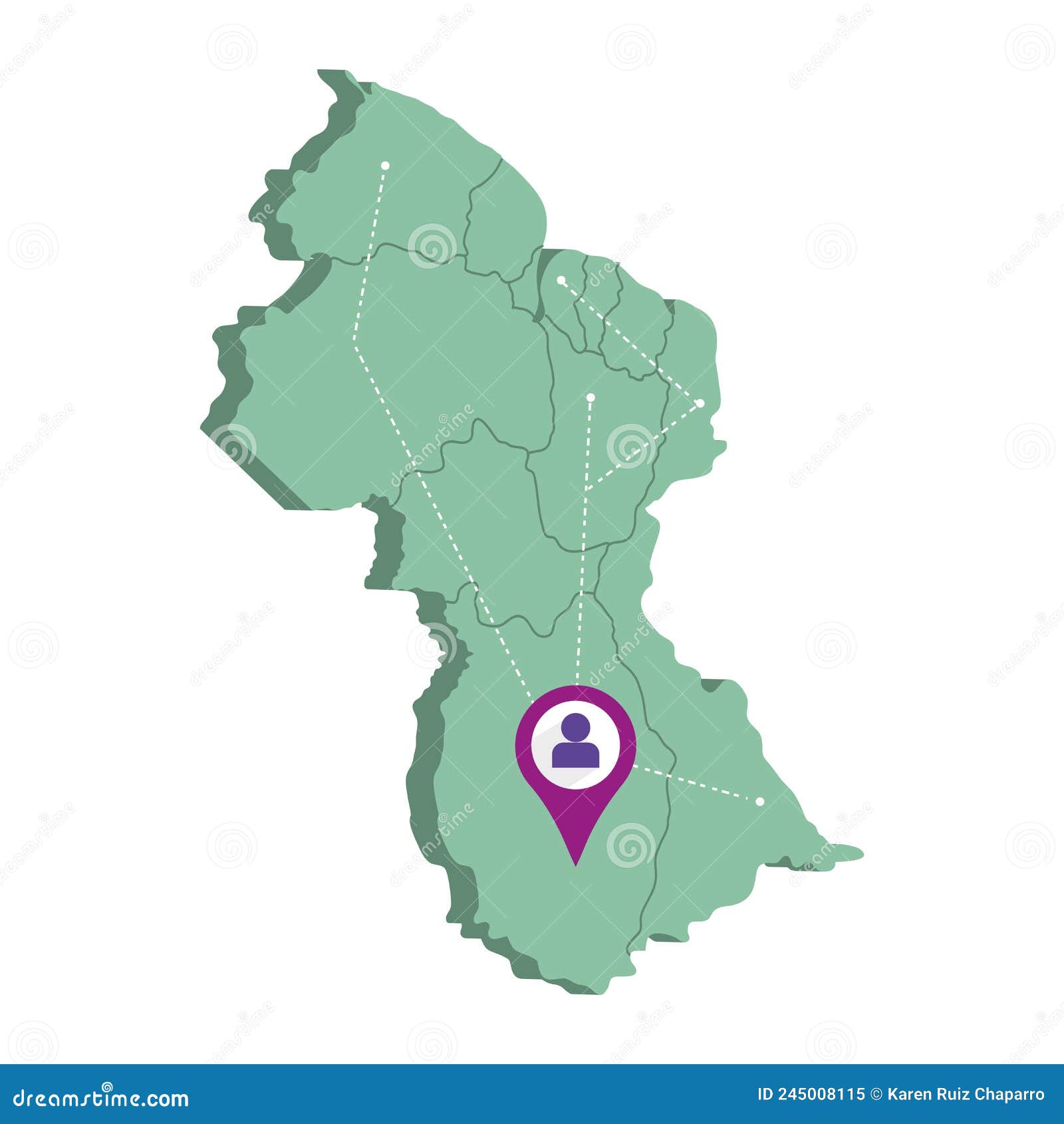 Set Of Isolated Guyana Maps With Regions. Isolated Borders, Departments ...