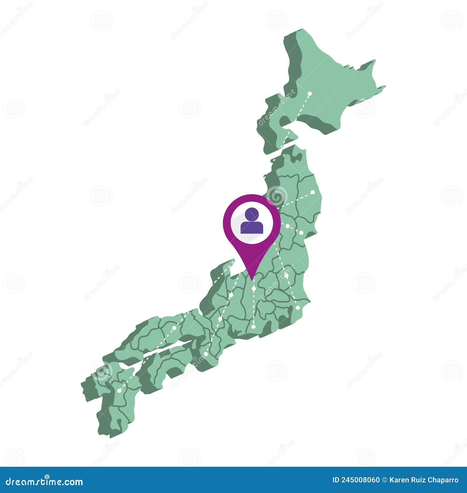 Isolated 3d Render Map of Japan with a Map Pin Vector Stock Vector ...