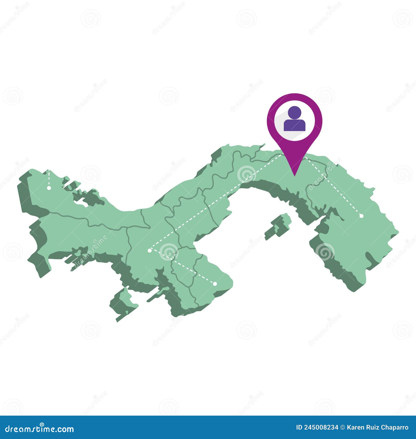 Isolated 3d Render Map of Panama with a Map Pin Vector Stock ...