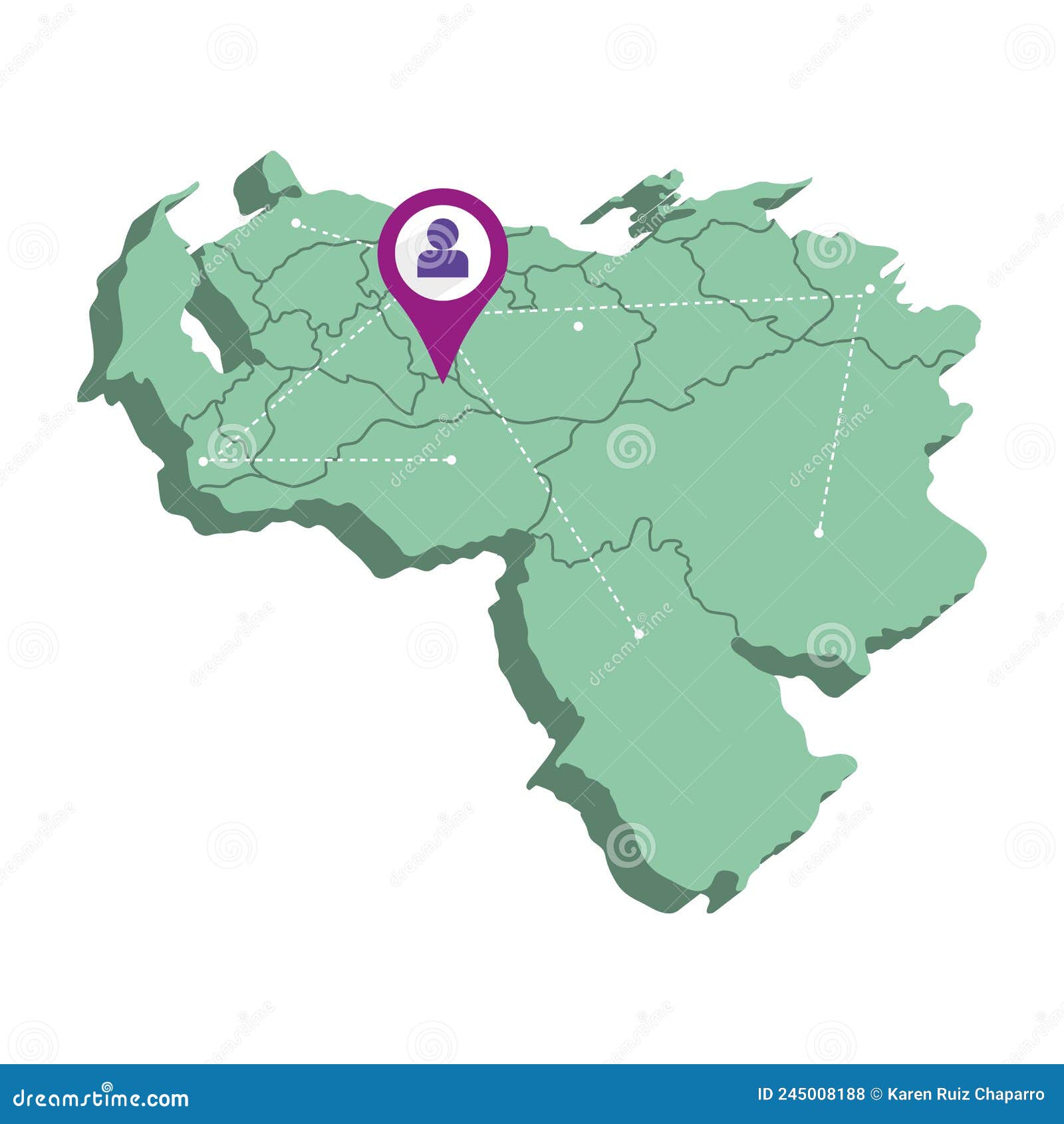 Isolated 3d Render Map of Venezuela with a Map Pin Vector Stock Vector ...