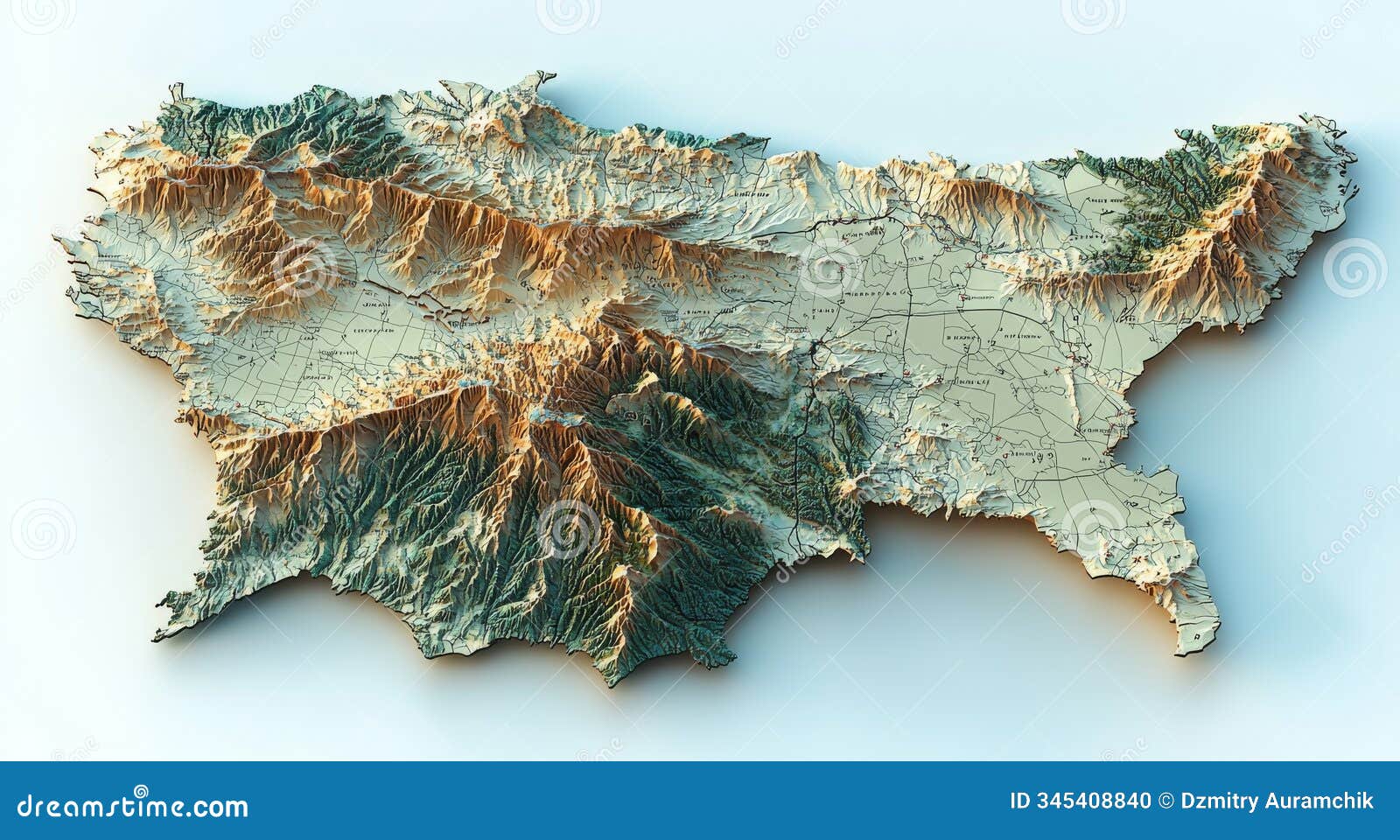 Isolated, 3D Rendering of the Georgia Shaded Relief Map Stock ...