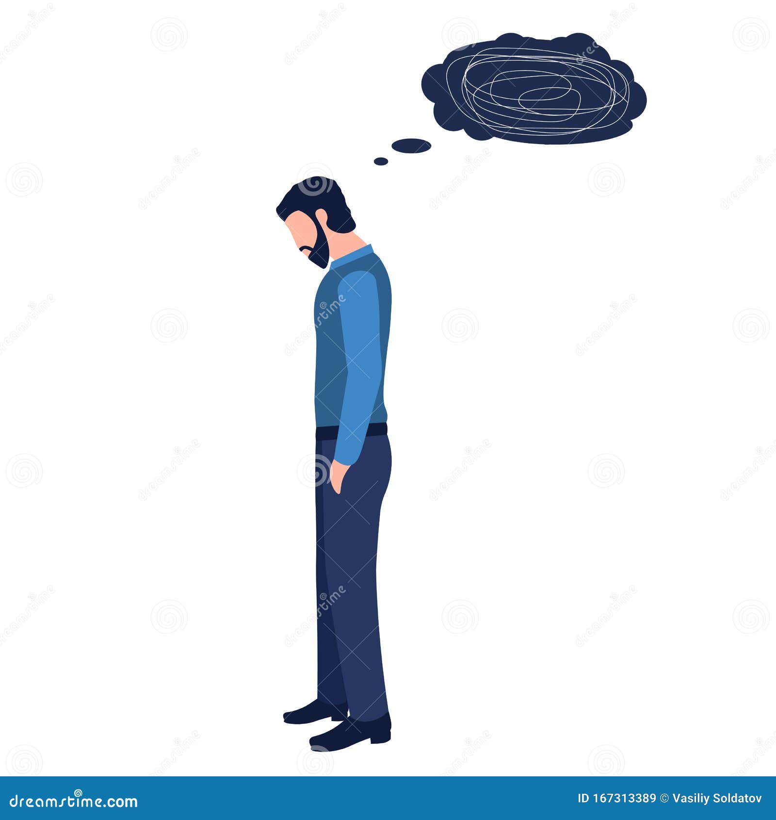 A Man With A Bowed Head. Back View. Pencil Drawing Stock Photo ...