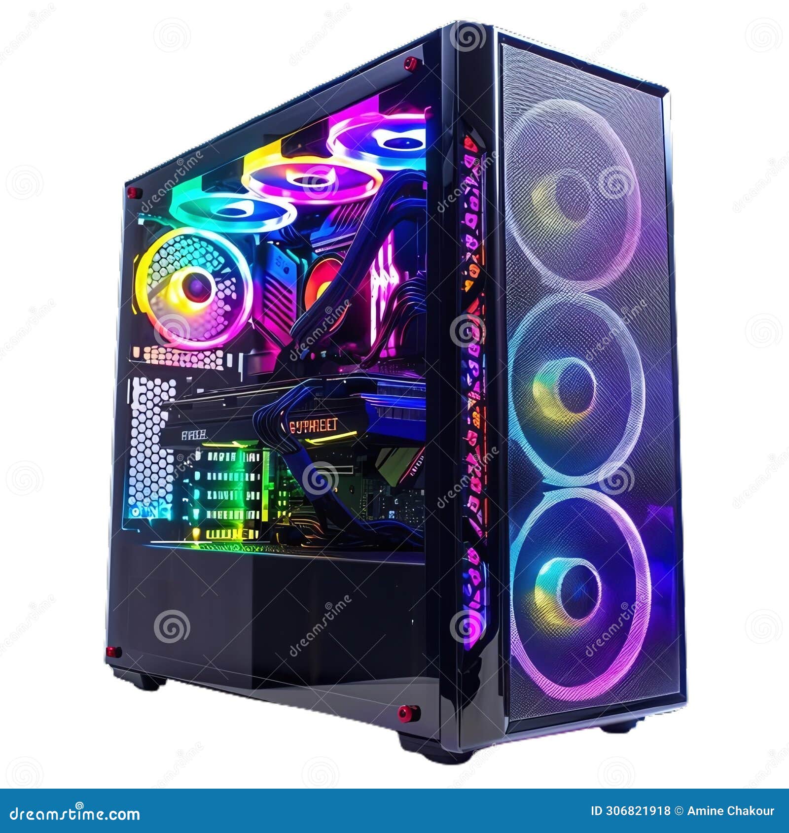Desktop Computer Middle Size Tower with LED RGB Light on White ...