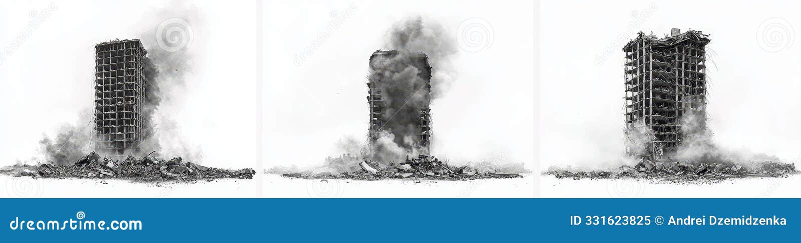 Isolated Destroyed Buildings with Exploded Bombs on a Transparent ...