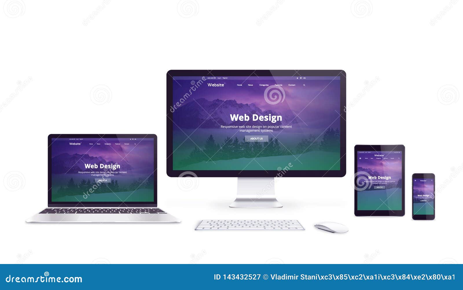 Isolated Devices with Responsive Web Site on Display Stock Illustration ...