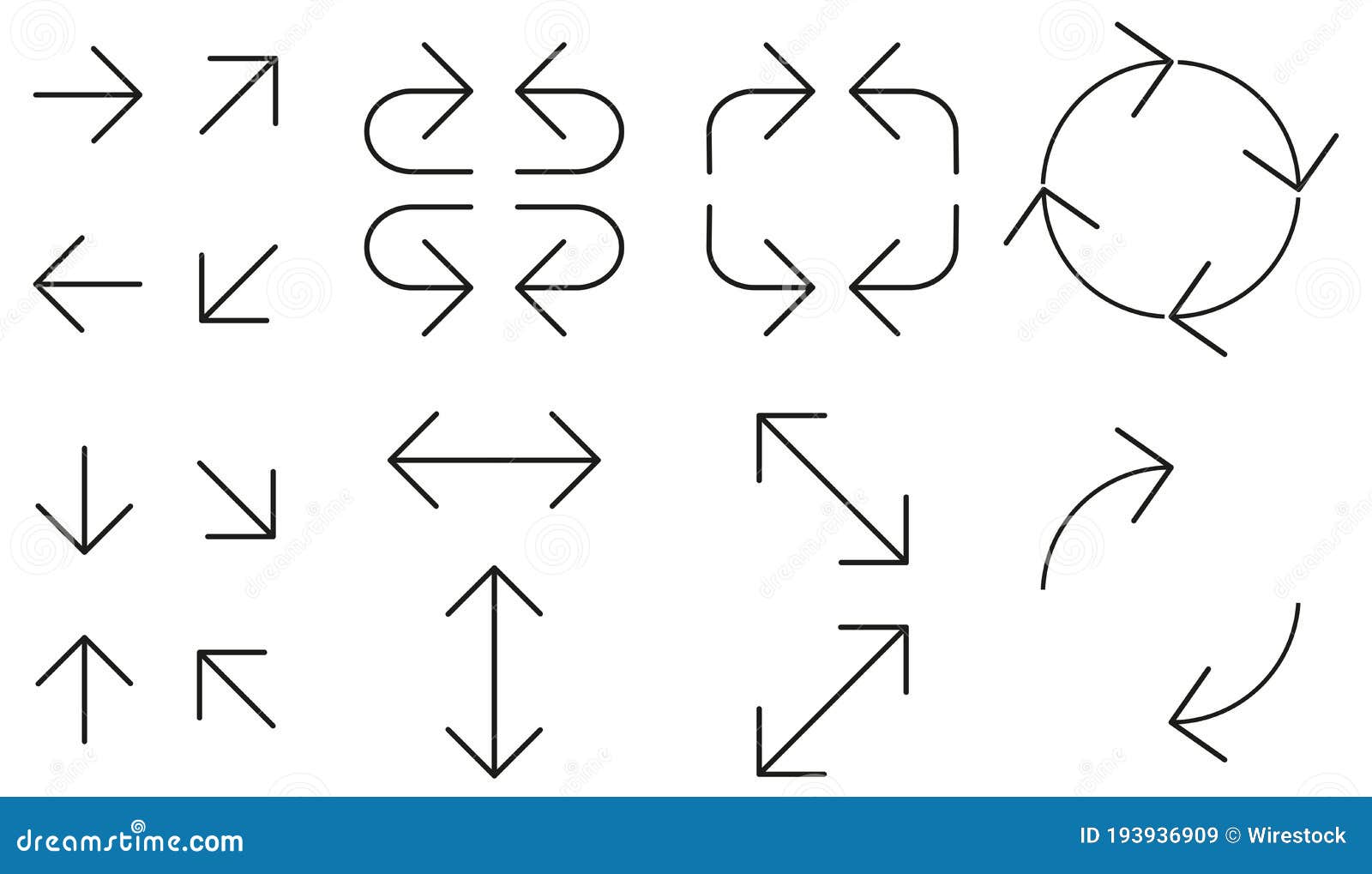 Various Arrows Large Set. Varieties Of Black Symbols Pointers Arrow ...