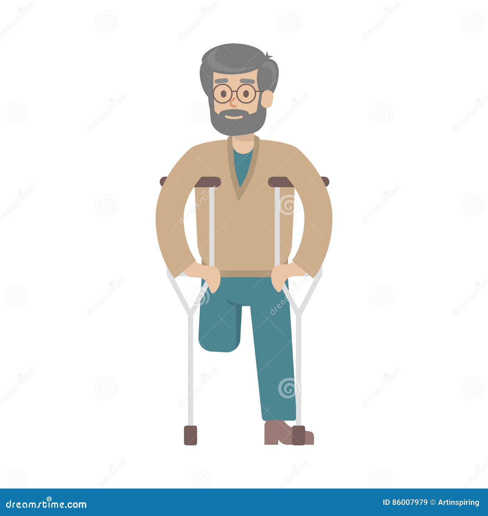 One-legged Man With Crutches Standing Together With His Friend. Smiling ...