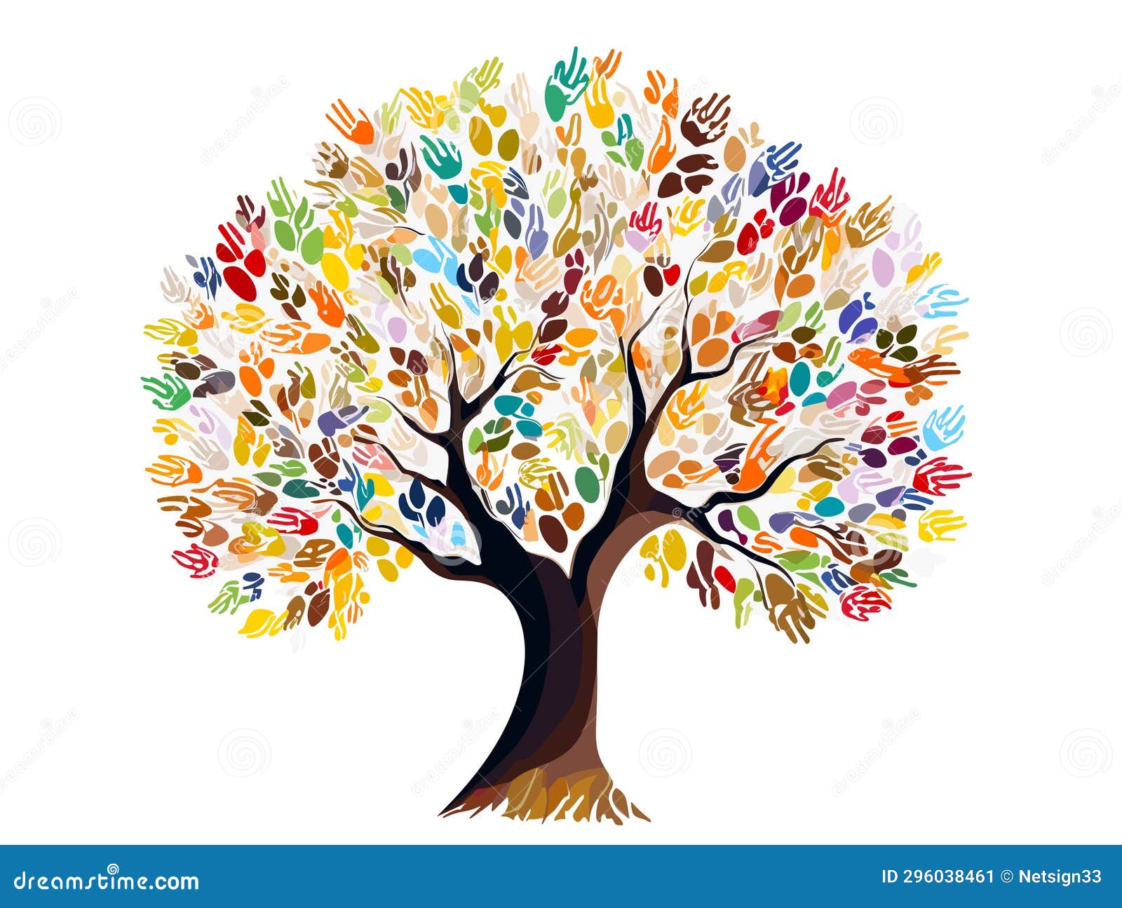 Isolated Diversity Tree Hands Illustration. in Hand-drawn Style Stock ...
