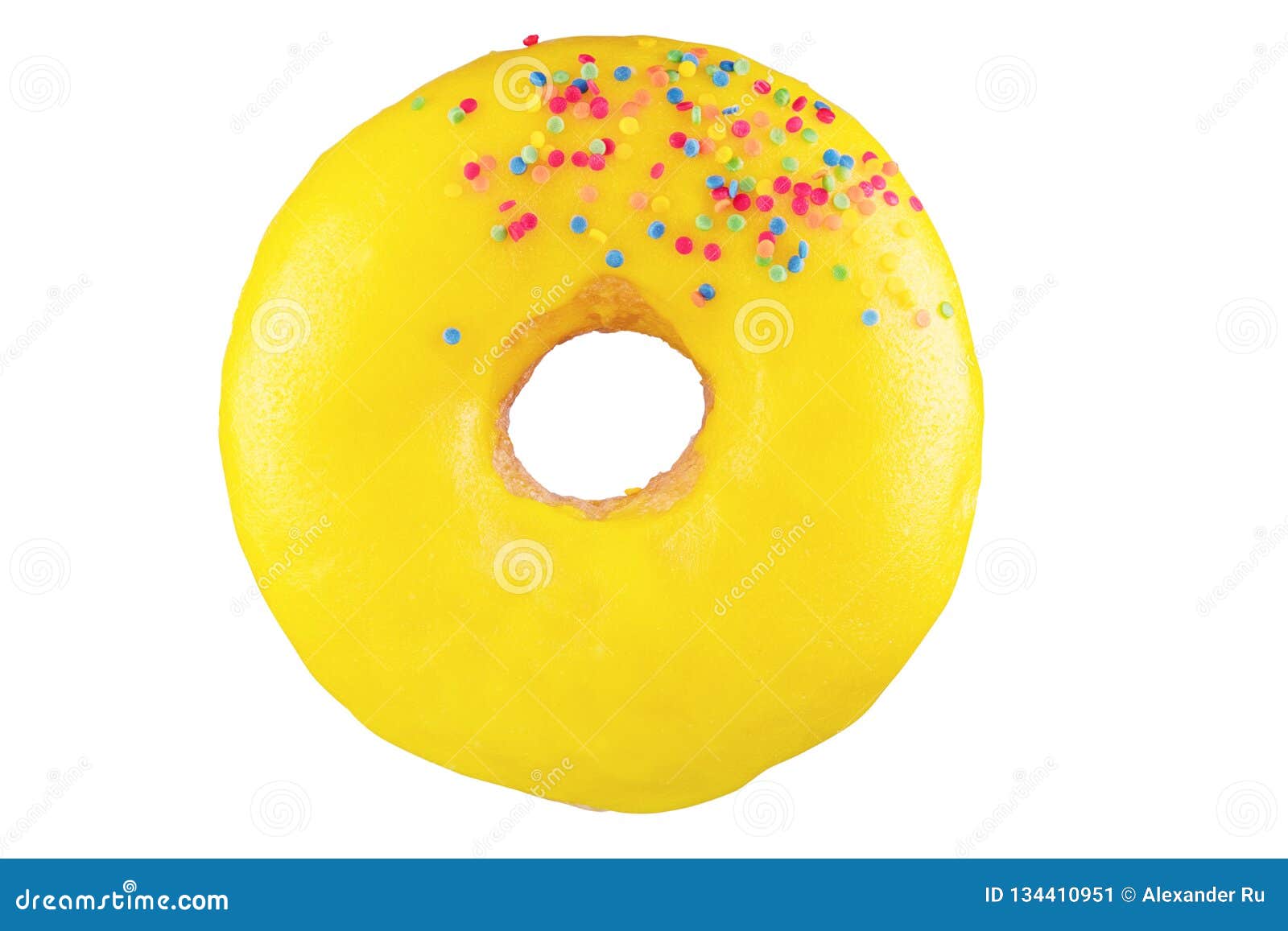 Isolated Donut with Yellow Frosting, Sprinkling. Shot on the Stack ...