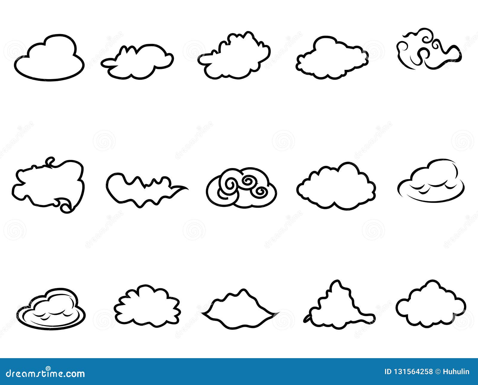 Doodle Cloud Outline Icons Set Stock Vector - Illustration of isolated ...
