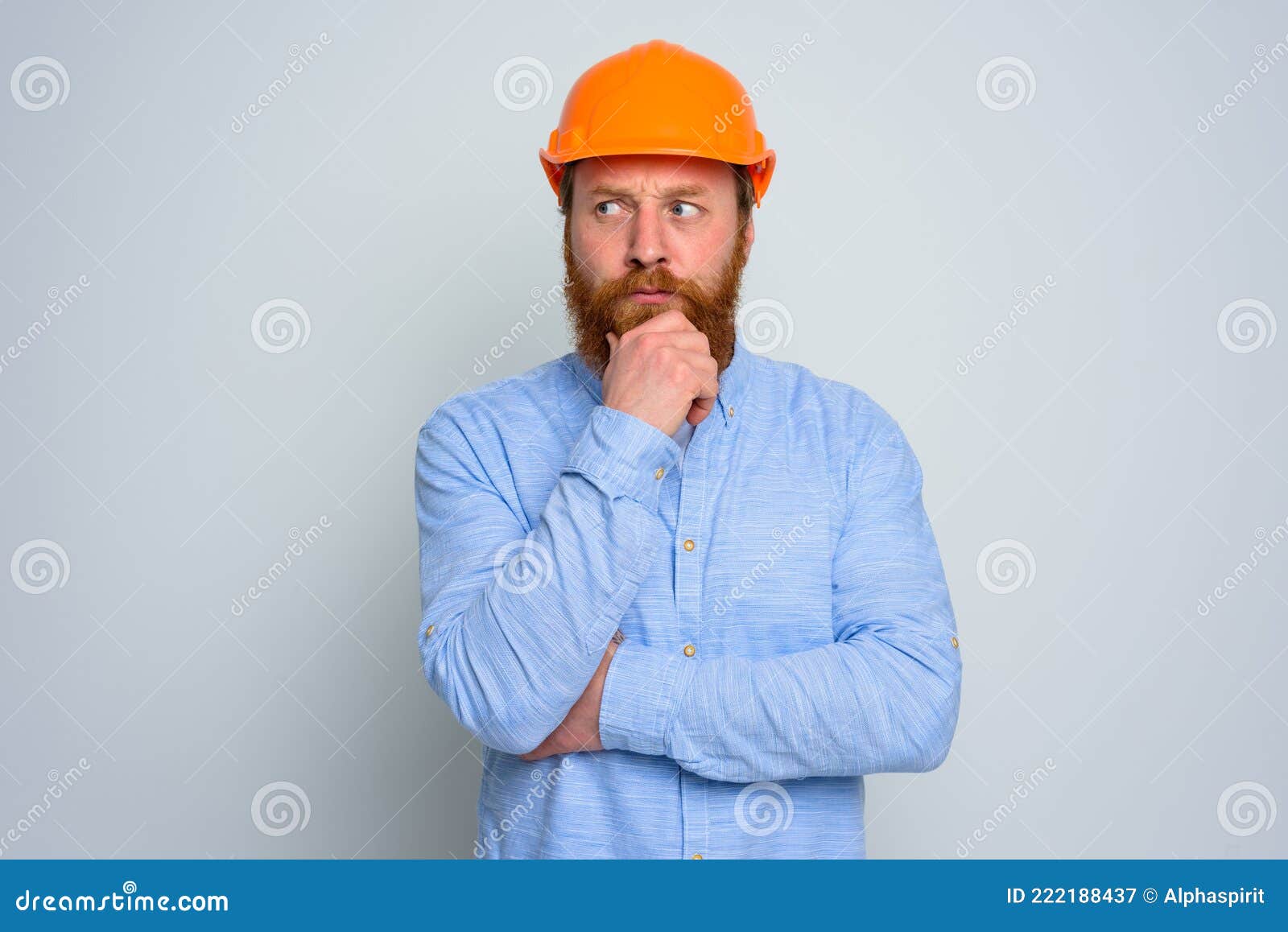 Isolated Doubter Architect with Beard and Orange Helmet Stock Image ...