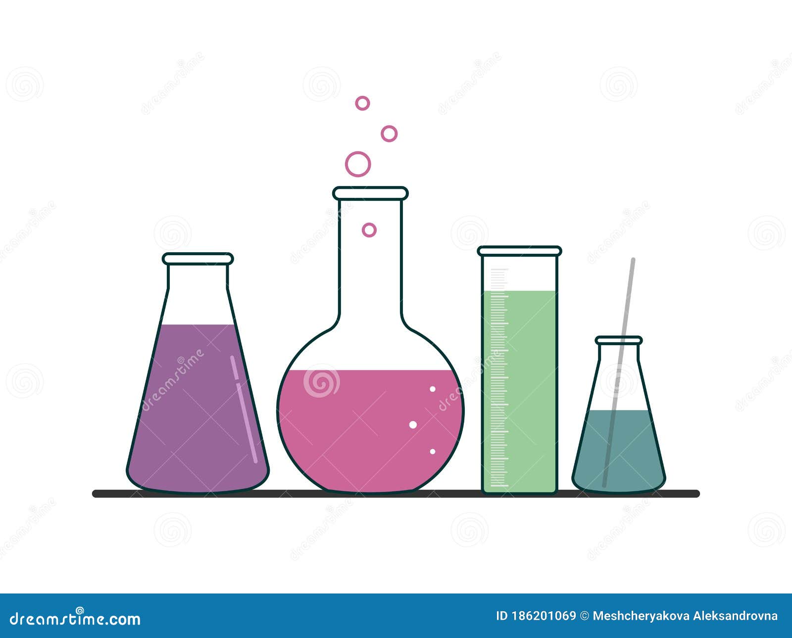 ISOLATED DRAWING of LABORATORY FLASKS with LIQUID Stock Vector ...