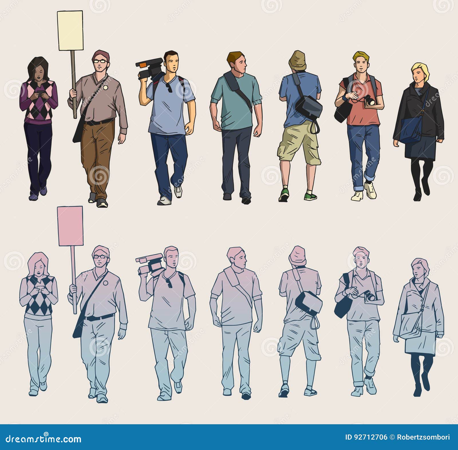 Isolated Drawings of Protesters and Cameramen Stock Vector ...