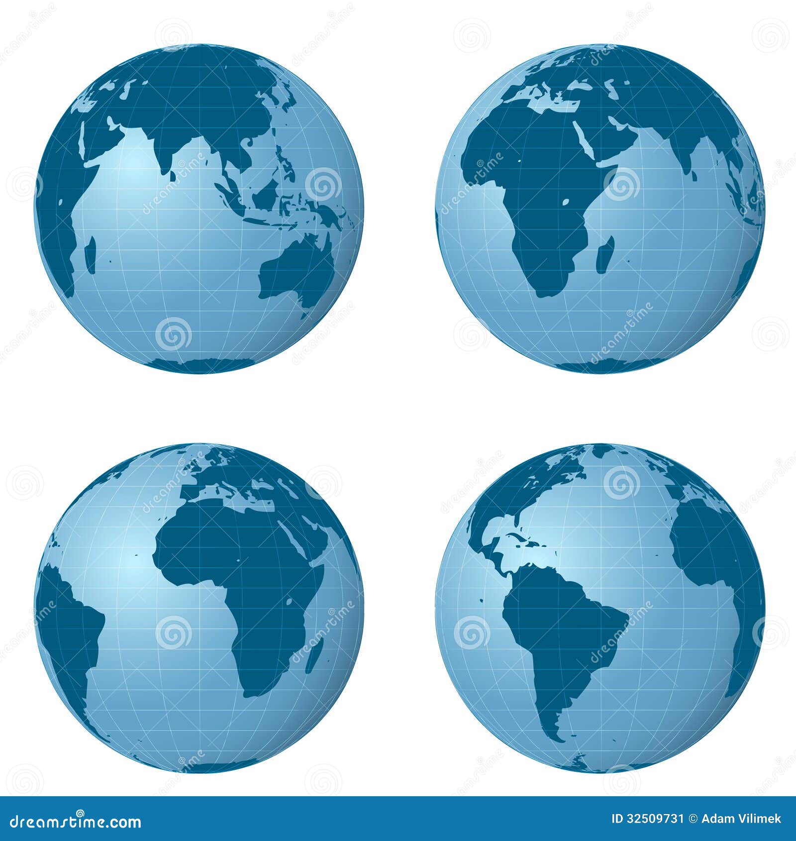 Isolated Earth Views Pack with Four Positions Stock Illustration ...