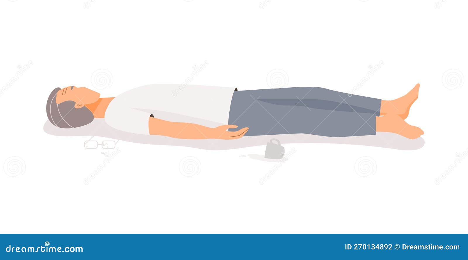 Isolated of Elderly Man is Fainting on the Floor. Flat Vector ...