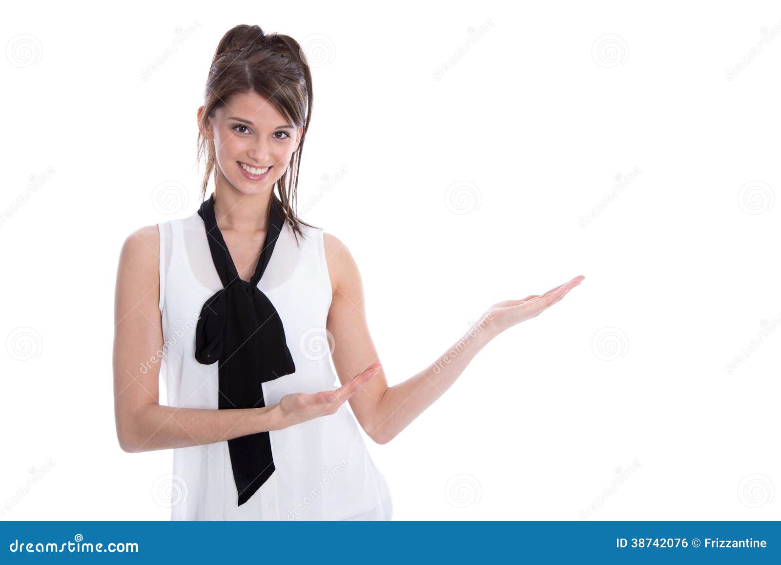 Isolated Elegant Woman Presenting with Hands. Stock Photo - Image of ...