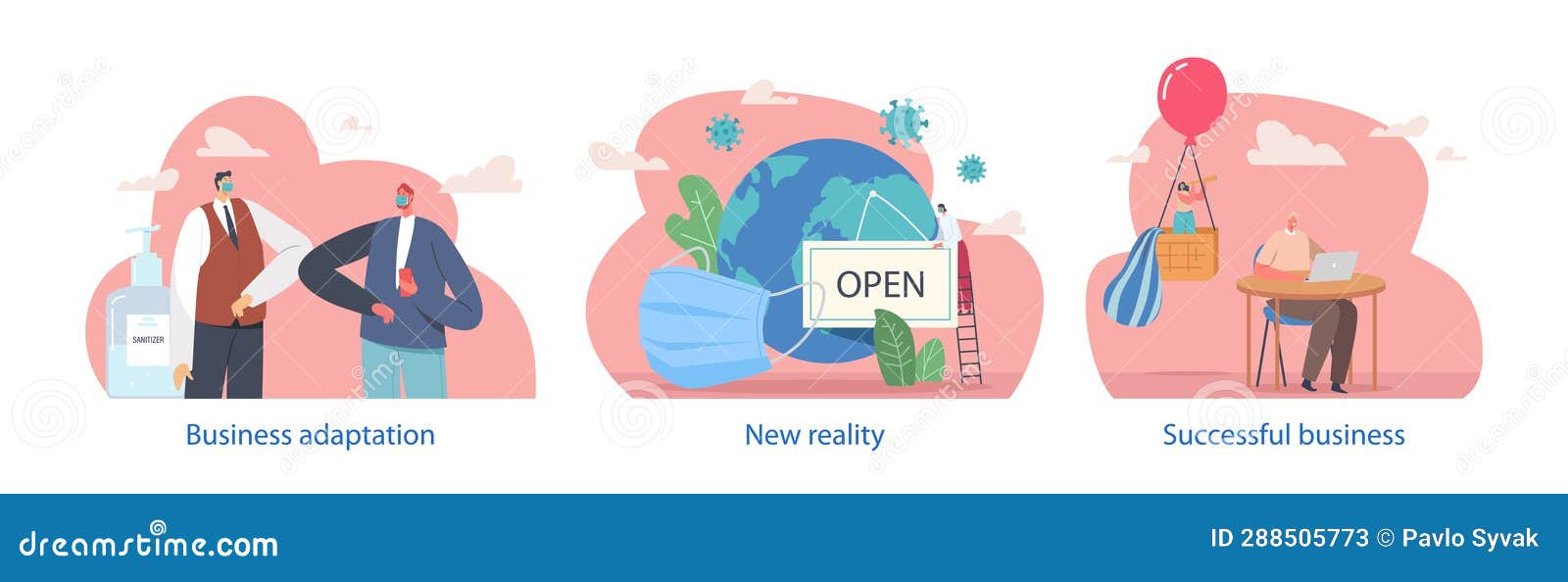 Isolated Elements With Characters Perform Scenes Of Businesses Adapting ... Isolated Elements With Characters Perform Scenes Of Businesses Adapting ...