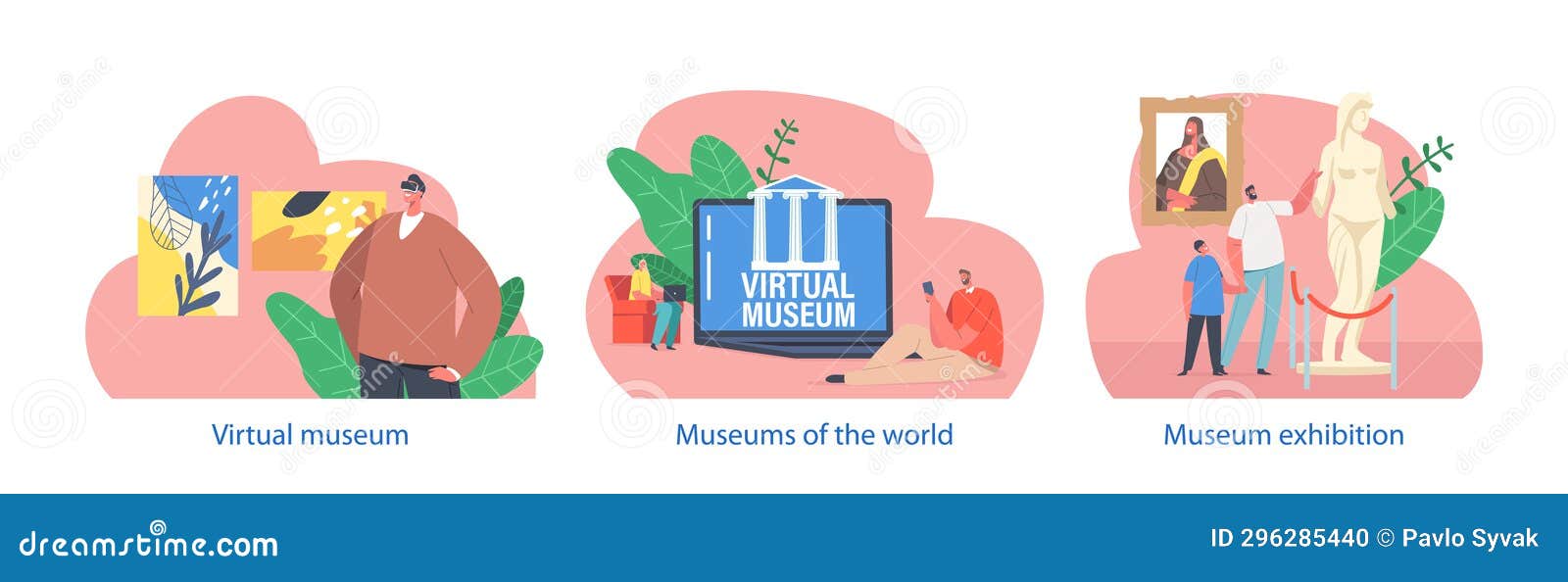 Isolated Elements With Visitors Explore Virtual Museum, Interacting ...