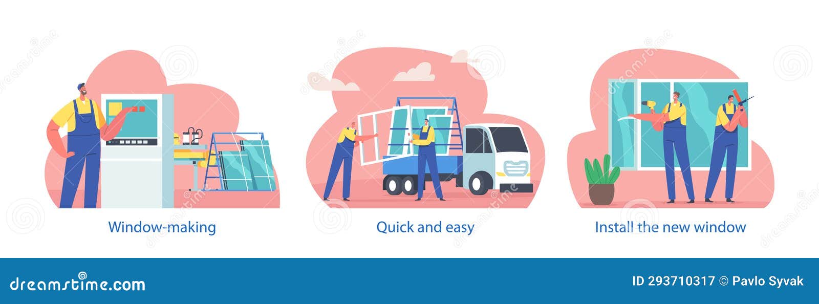 Isolated Elements with Worker Characters Making and Installing Double ...