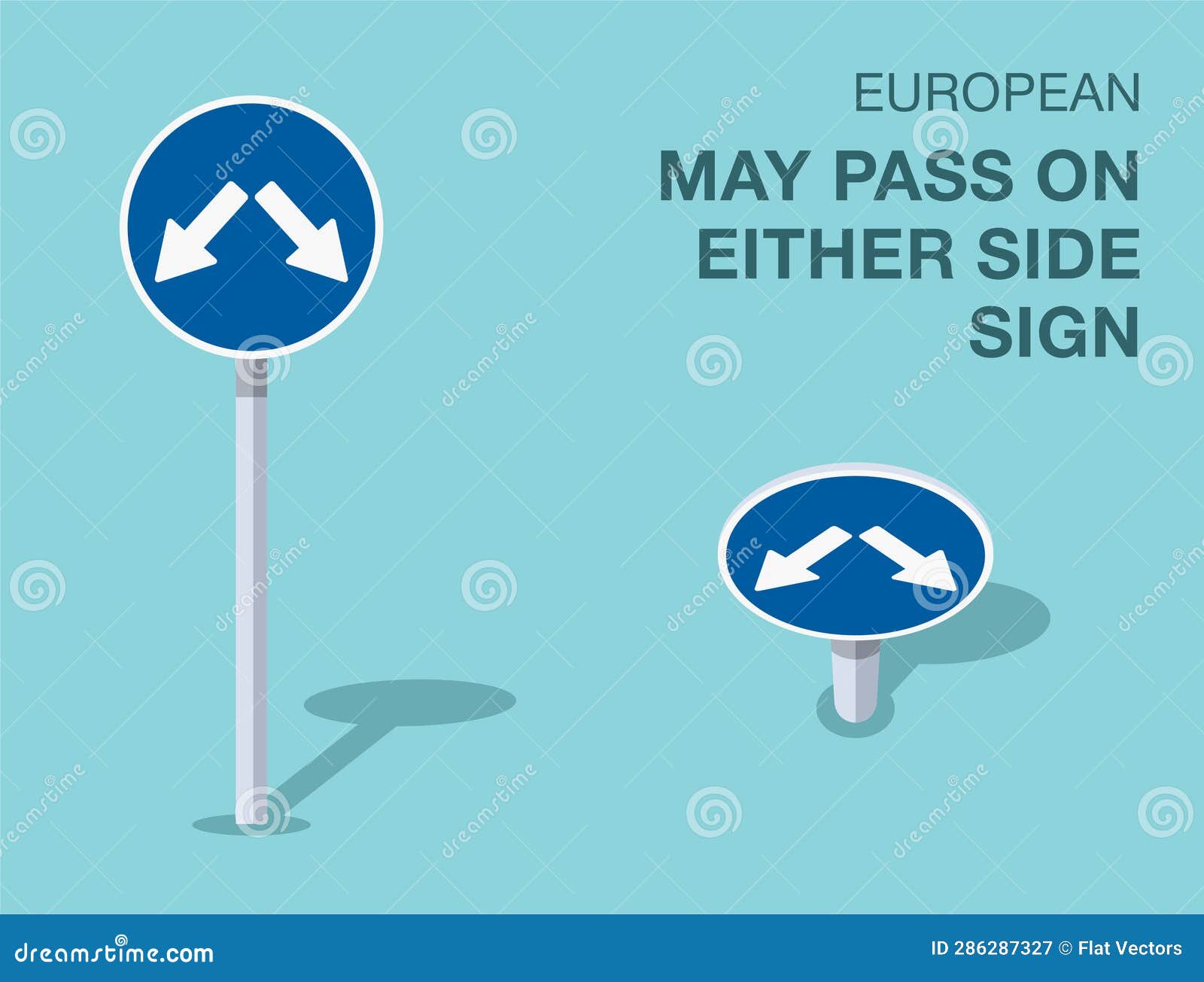 Isolated European Pass On Either Side Sign Front And Top View Stock Vector Illustration Of