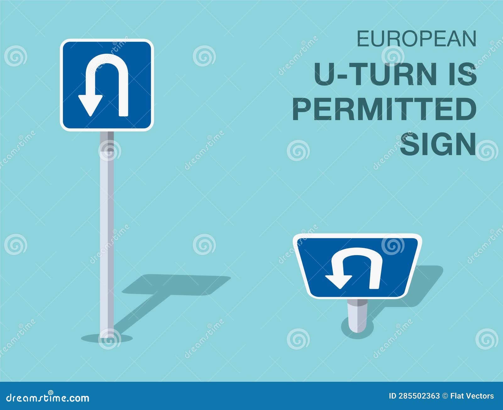 Isolated European U-turn is Permitted Sign. Front and Top View Stock ...