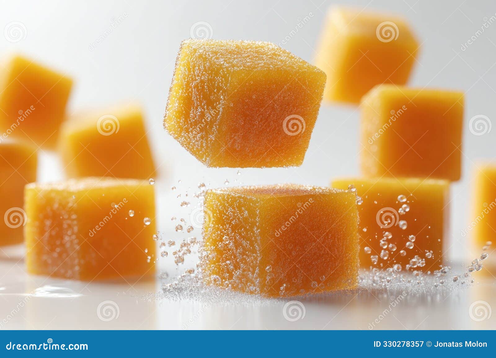 Isolated Falling Mango Cube on White Background with Full Depth of ...