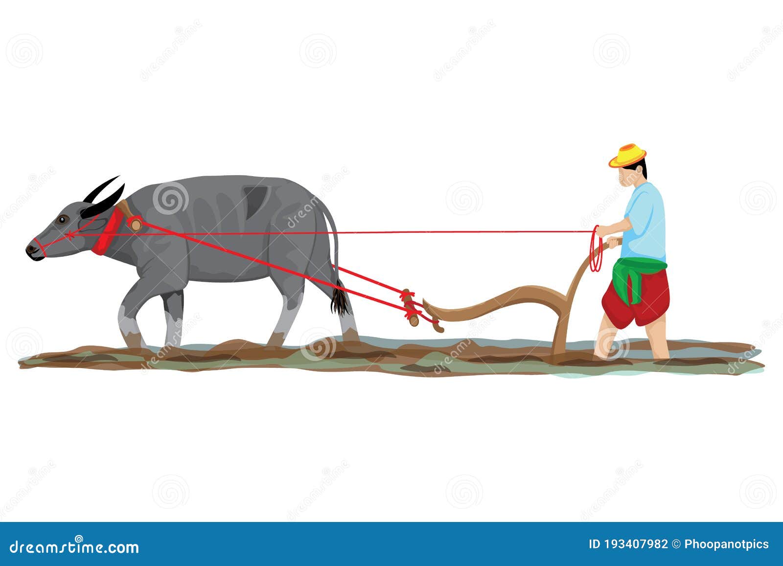 Isolated Farmer Use Buffalo Plow Stock Vector - Illustration of vector ...