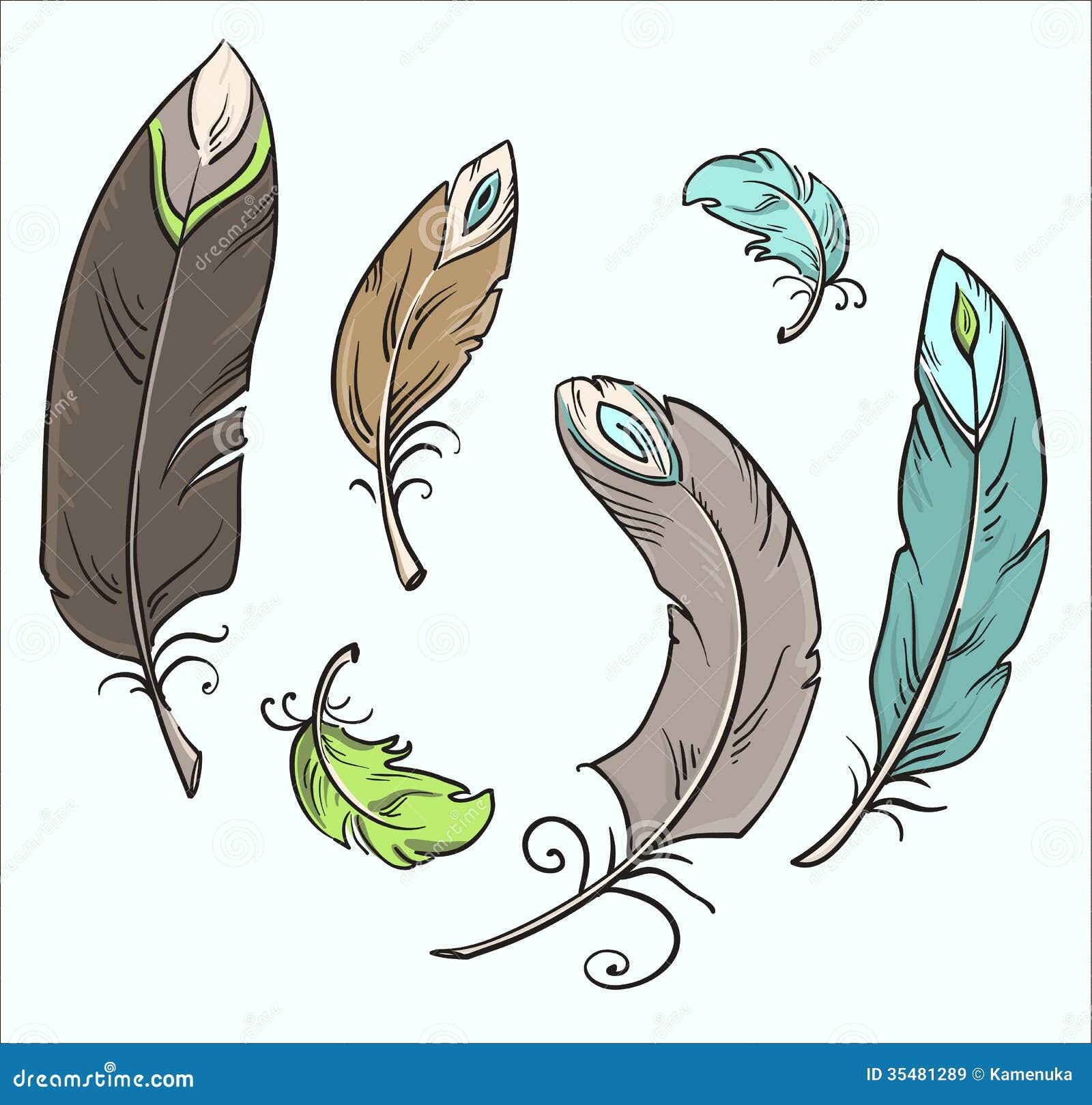 Isolated Feathers. Cartoon Drawing. Vector Illustr Royalty Free Stock ...