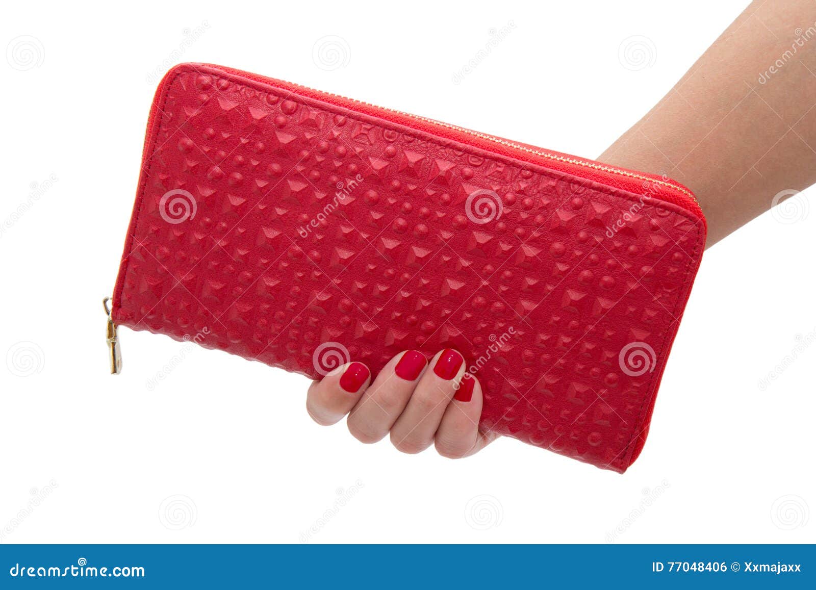 Isolated Female Hand Holding a Red Purse Stock Photo - Image of nail ...