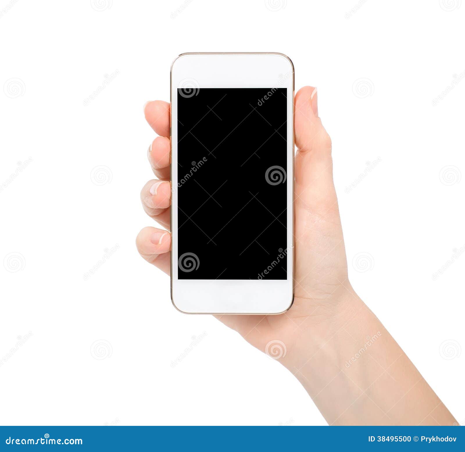 Isolated Female Hand Holding White Touch Phone Stock Photo - Image of ...