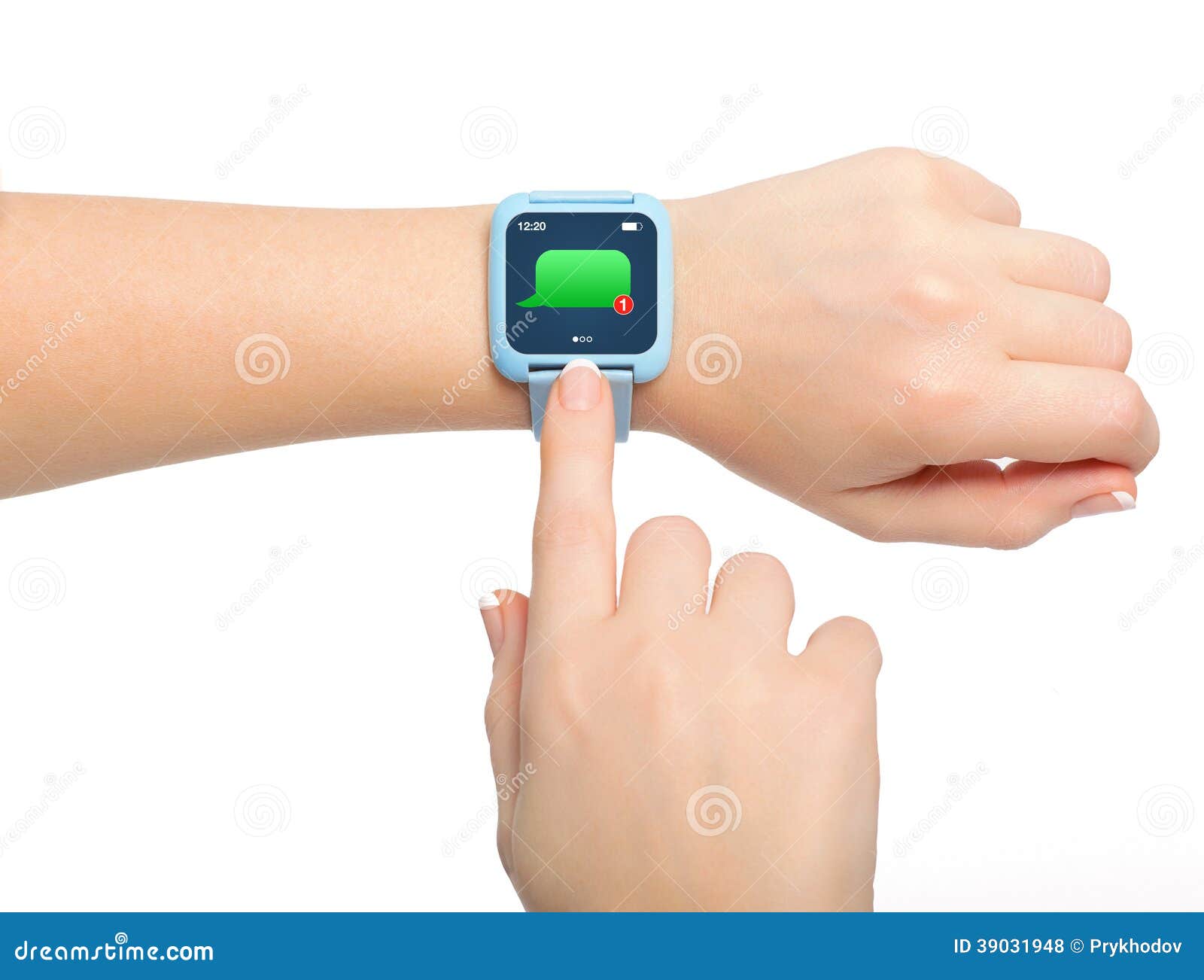 Isolated Female Hands with Smartwatch Message Stock Photo - Image of ...