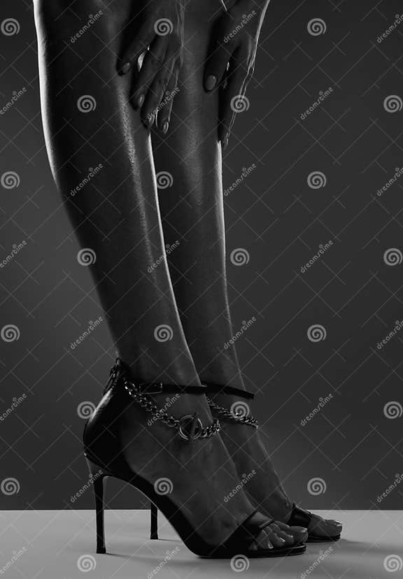 Isolated Female Legs In High Heels Shoes And Fashion Beautiful Slim Legs Woman With A Heels