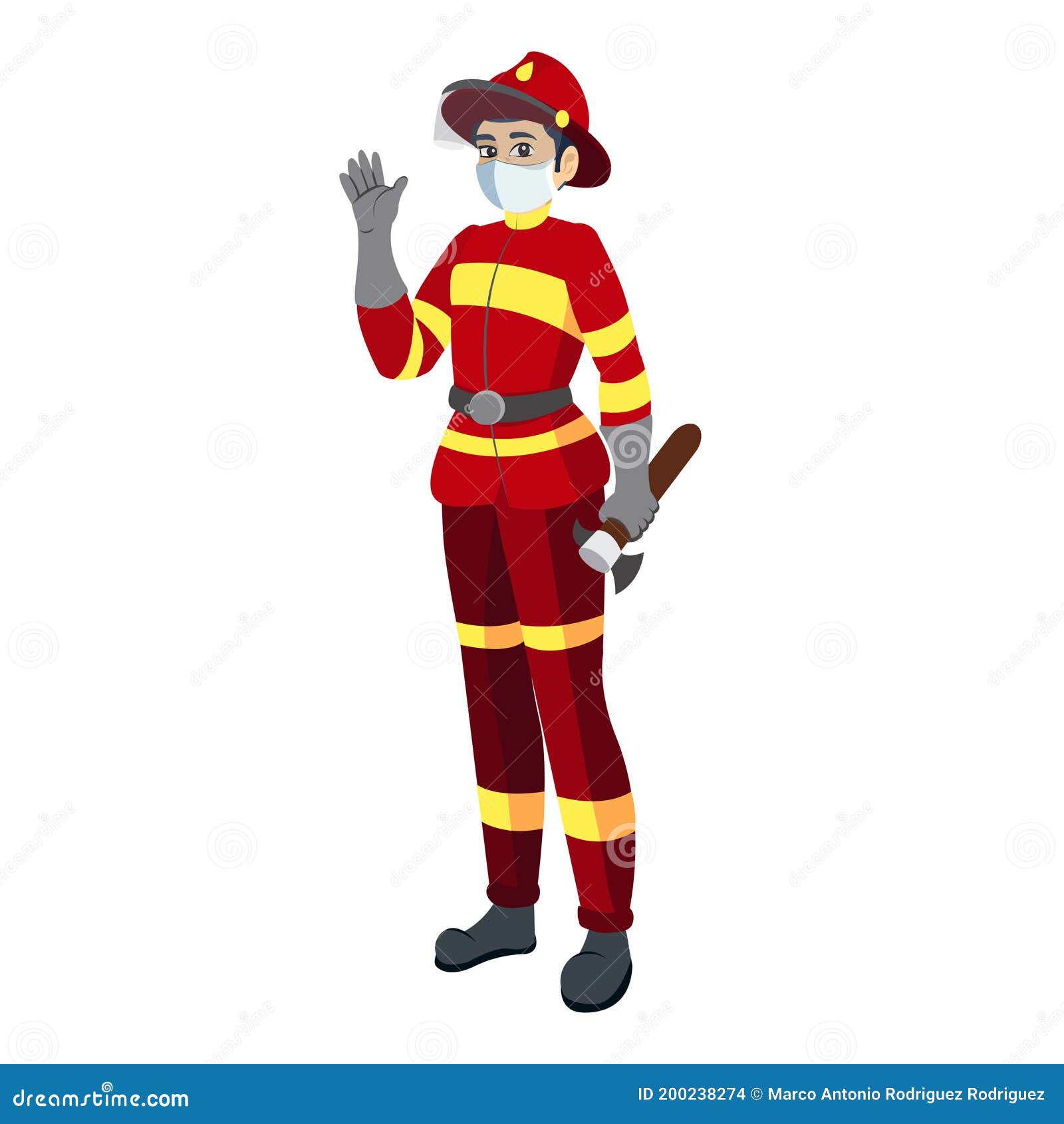 Firefighter Wearing Protective Gas Mask And Helmet. Vector Illustration ...