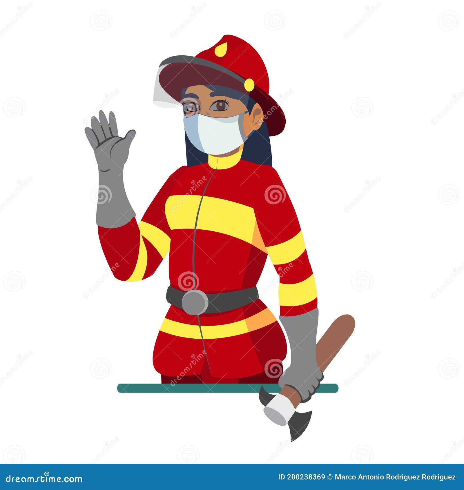 Firefighter Wearing Protective Gas Mask And Helmet. Vector Illustration ...