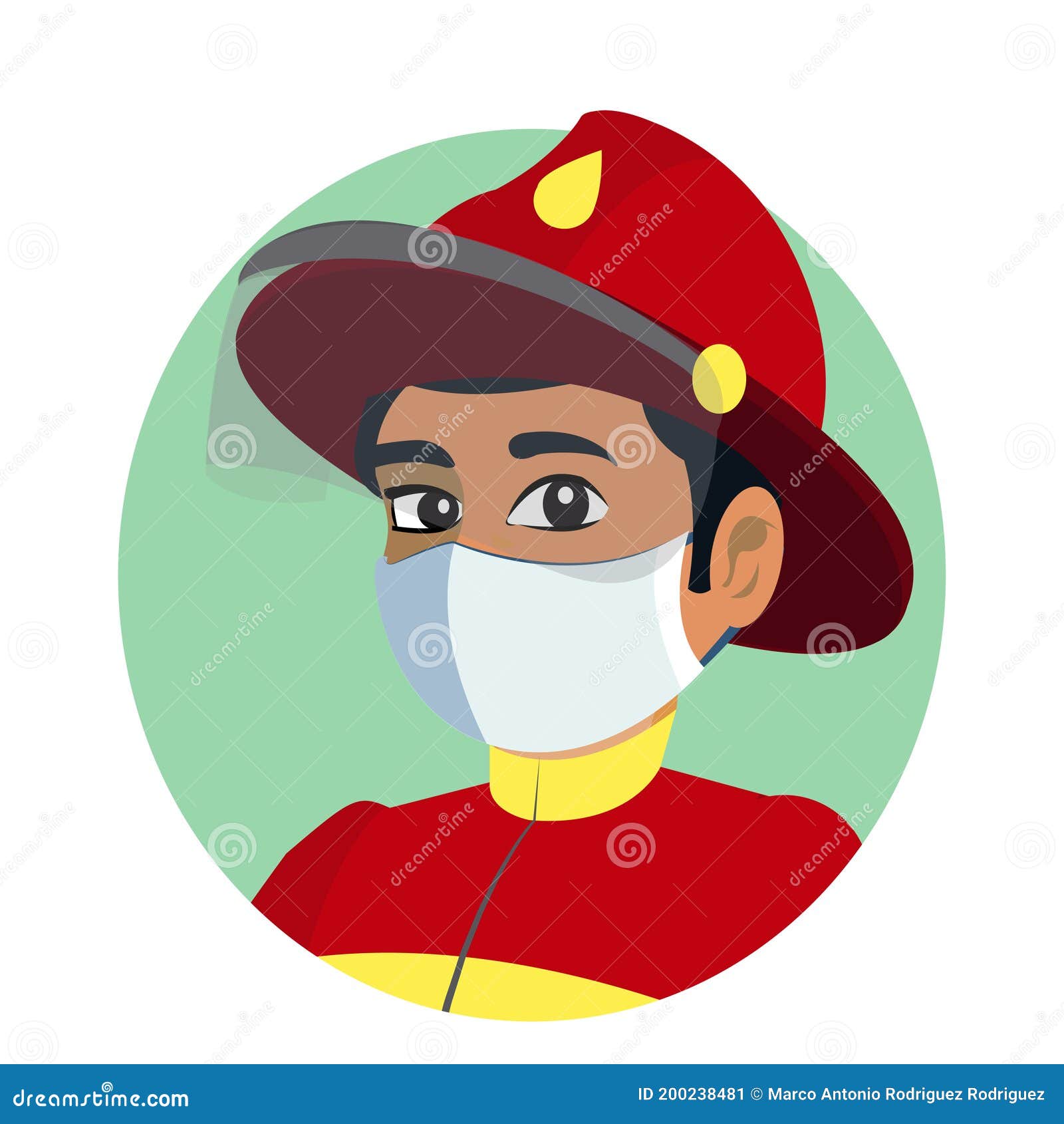 Firefighter Wearing Protective Gas Mask And Helmet. Vector Illustration ...