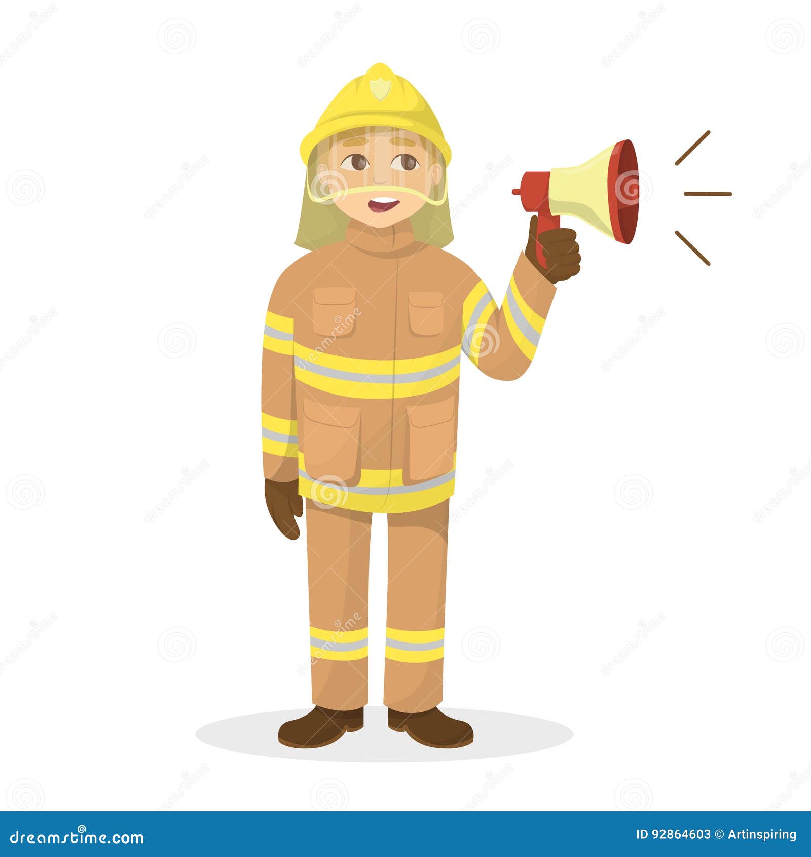Fireman With Megaphone Announce Fire Emergency Evacuation Alarm. Alert ...