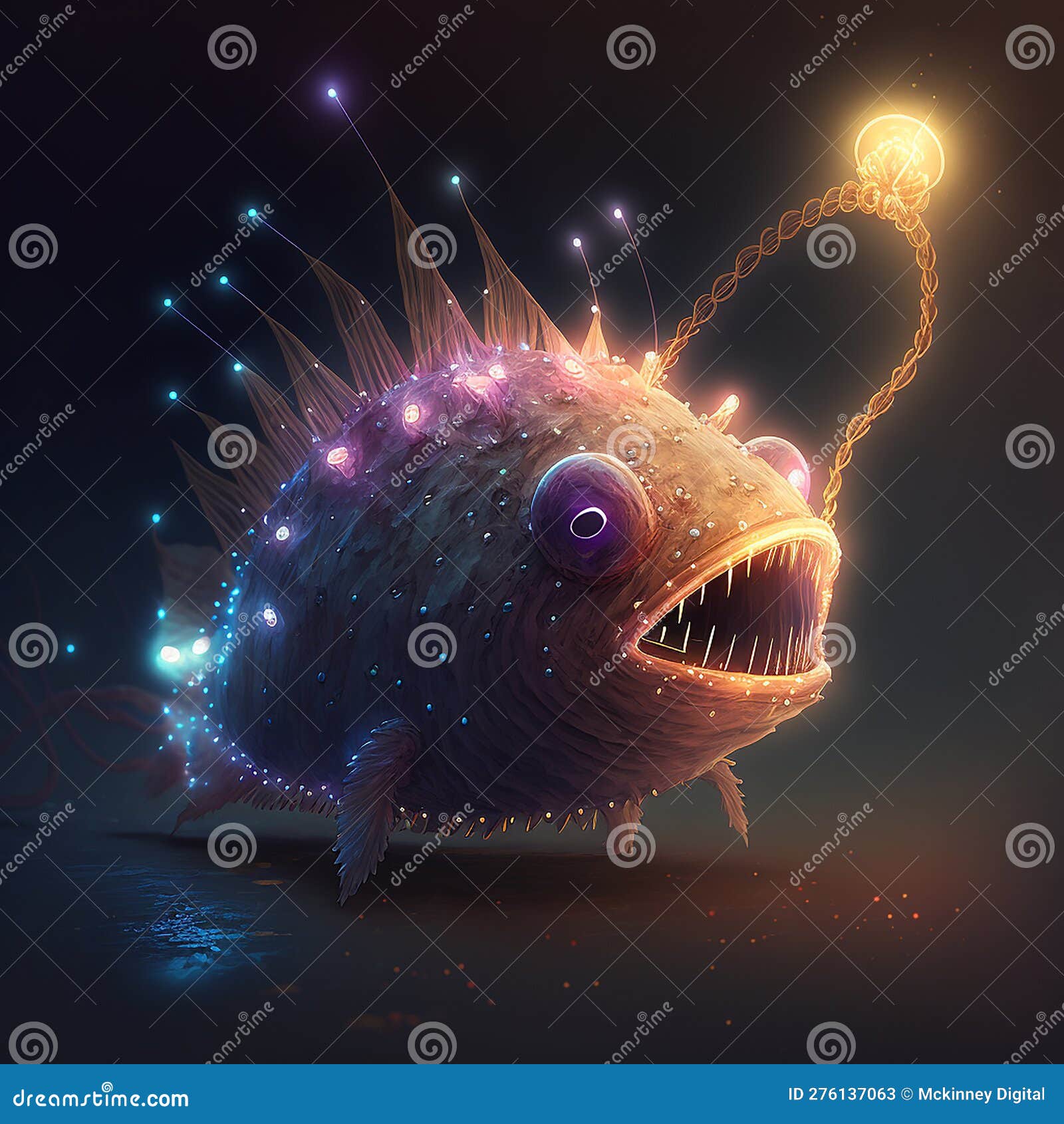 Fish Creature with Glowing Lights Underwater. Ai Generated. Stock ...