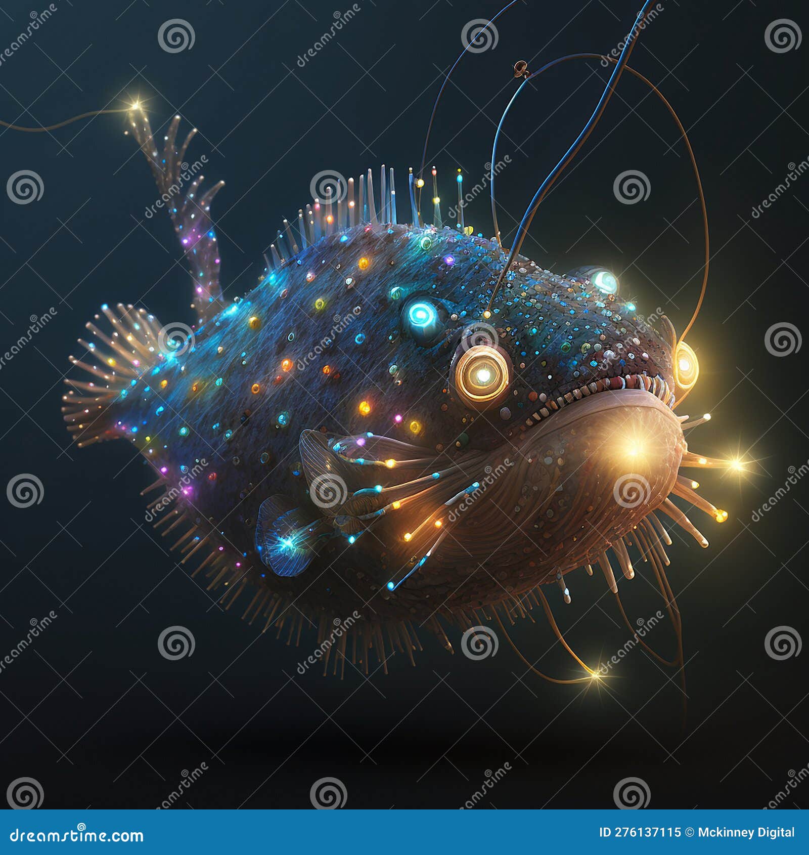 Fish Creature with Glowing Lights Underwater. Ai Generated. Stock ...