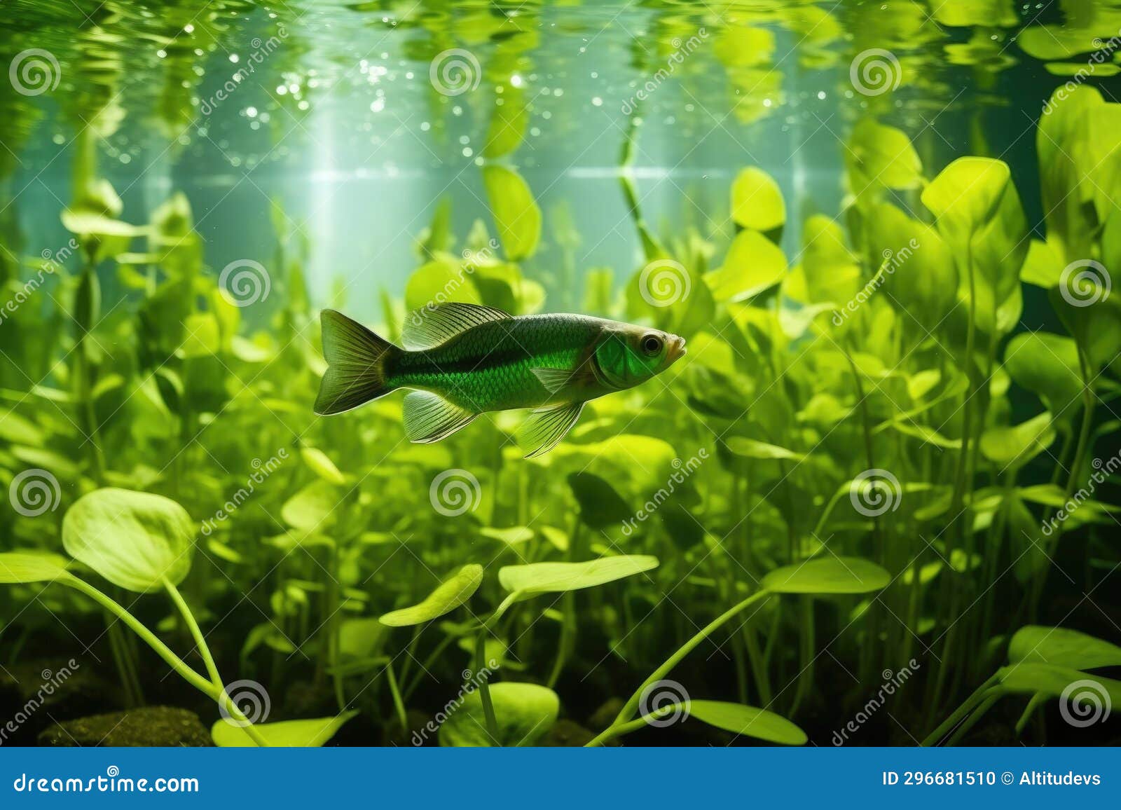 An Isolated Fish Navigating through Water Plants Stock Photo - Image of ...