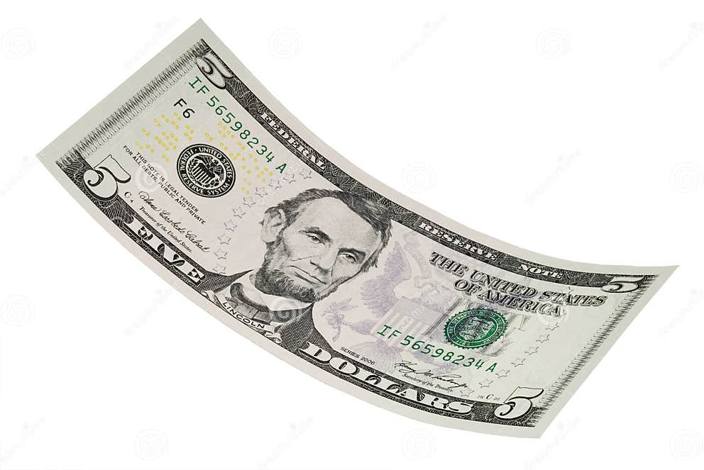 Isolated Five Dollar Bill stock photo. Image of dollar - 11563750