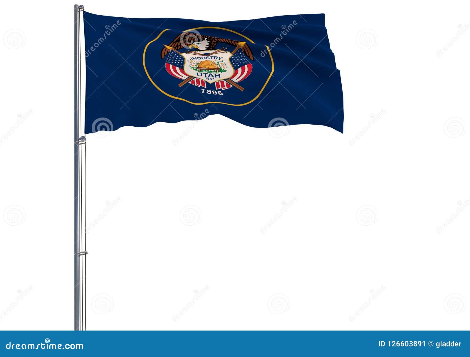 Isolated Flag of the US State of Utah is Flying in the Wind, 3d Stock ...