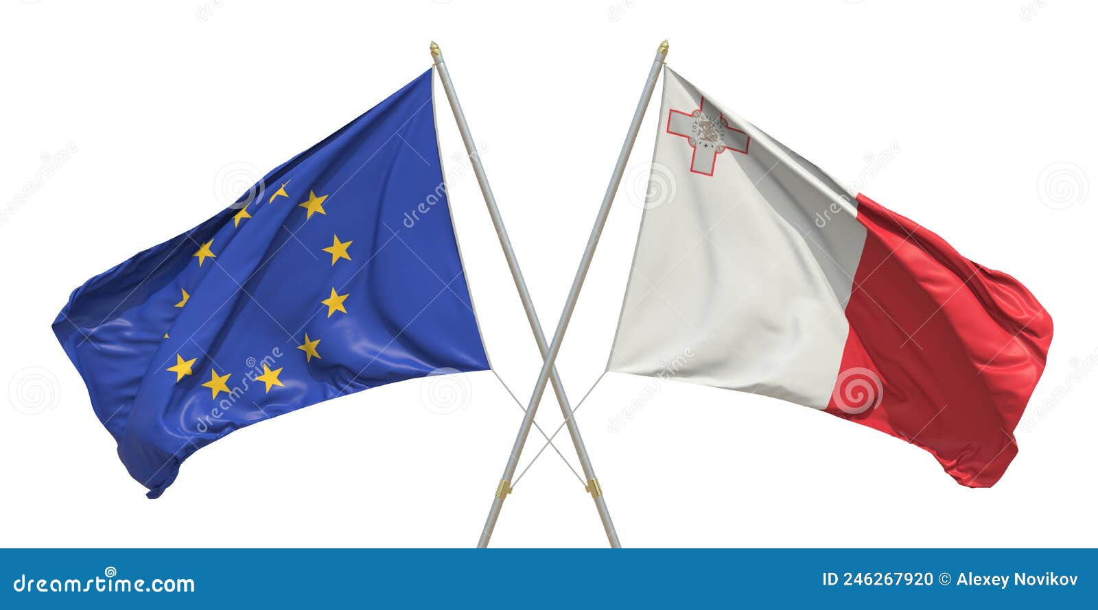 Flags of Malta and the European Union EU on Light Background. 3D ...