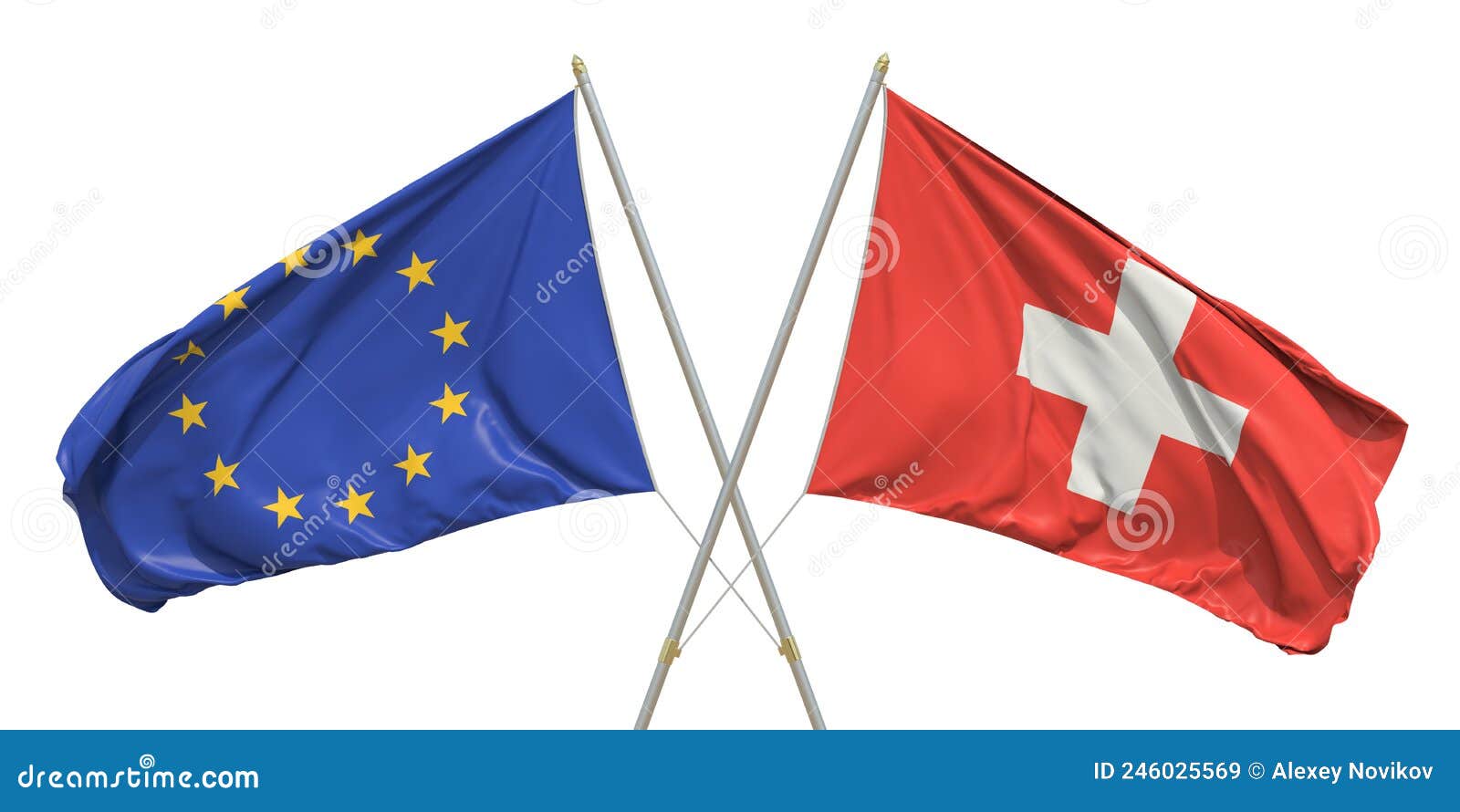 Flags of Switzerland and the European Union EU on White Background. 3D ...