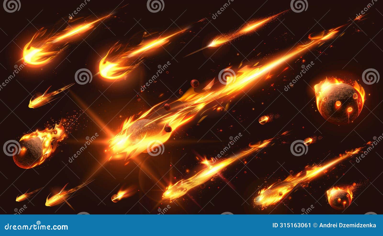 Isolated Flame Trail of Flying Comets, Asteroids, or Meteors. Modern ...