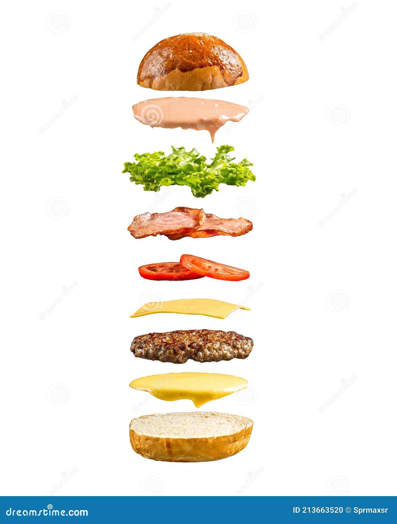 Isolated Floating Burger Ingredients on the White Stock Photo - Image ...