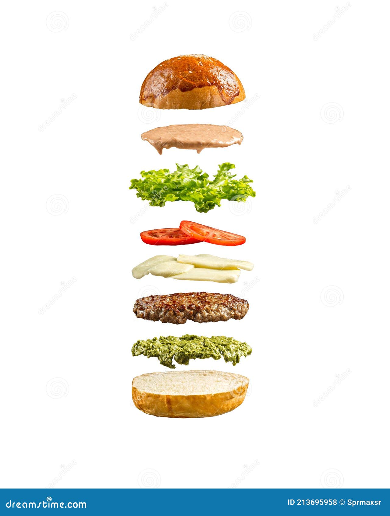 Isolated Floating Burger Ingredients on the White Stock Photo - Image ...