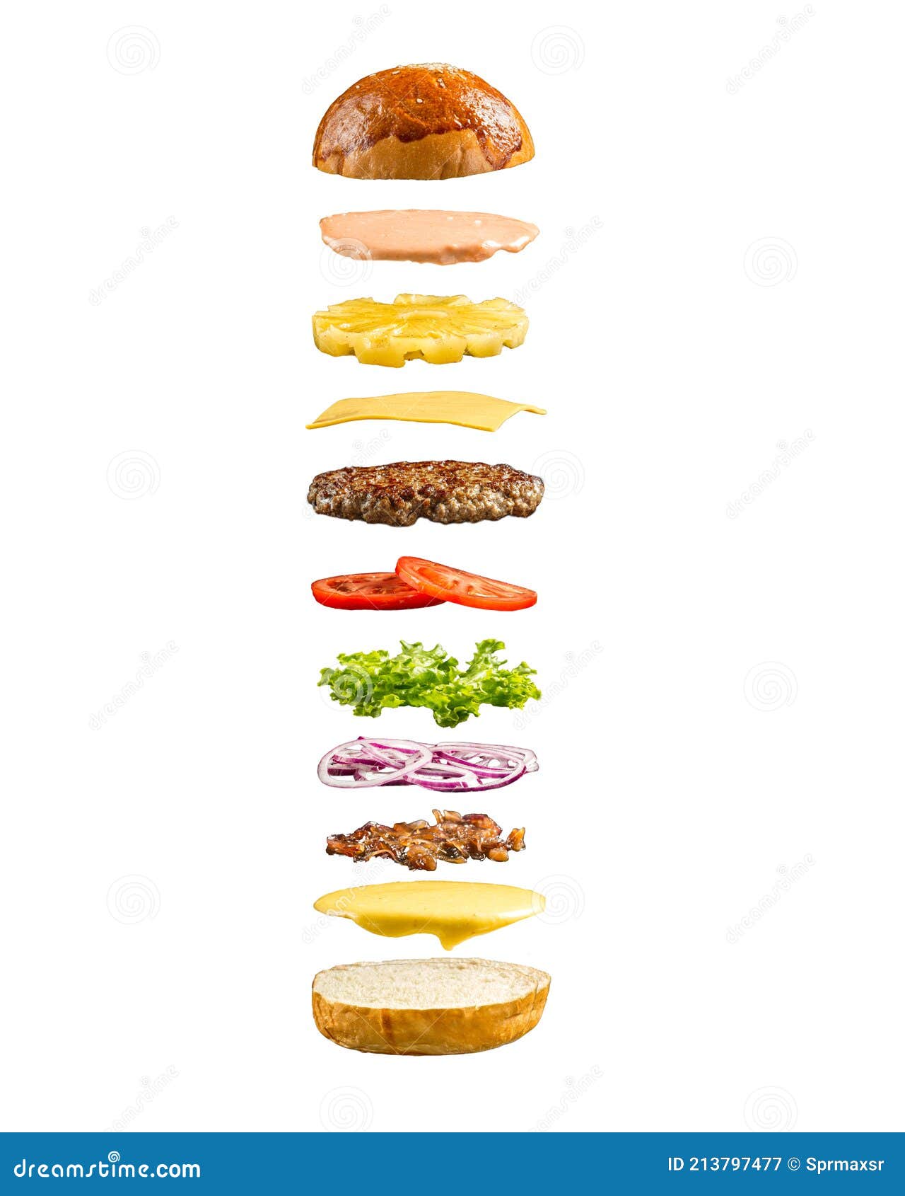 Isolated Floating Burger Ingredients on the White Stock Image - Image ...