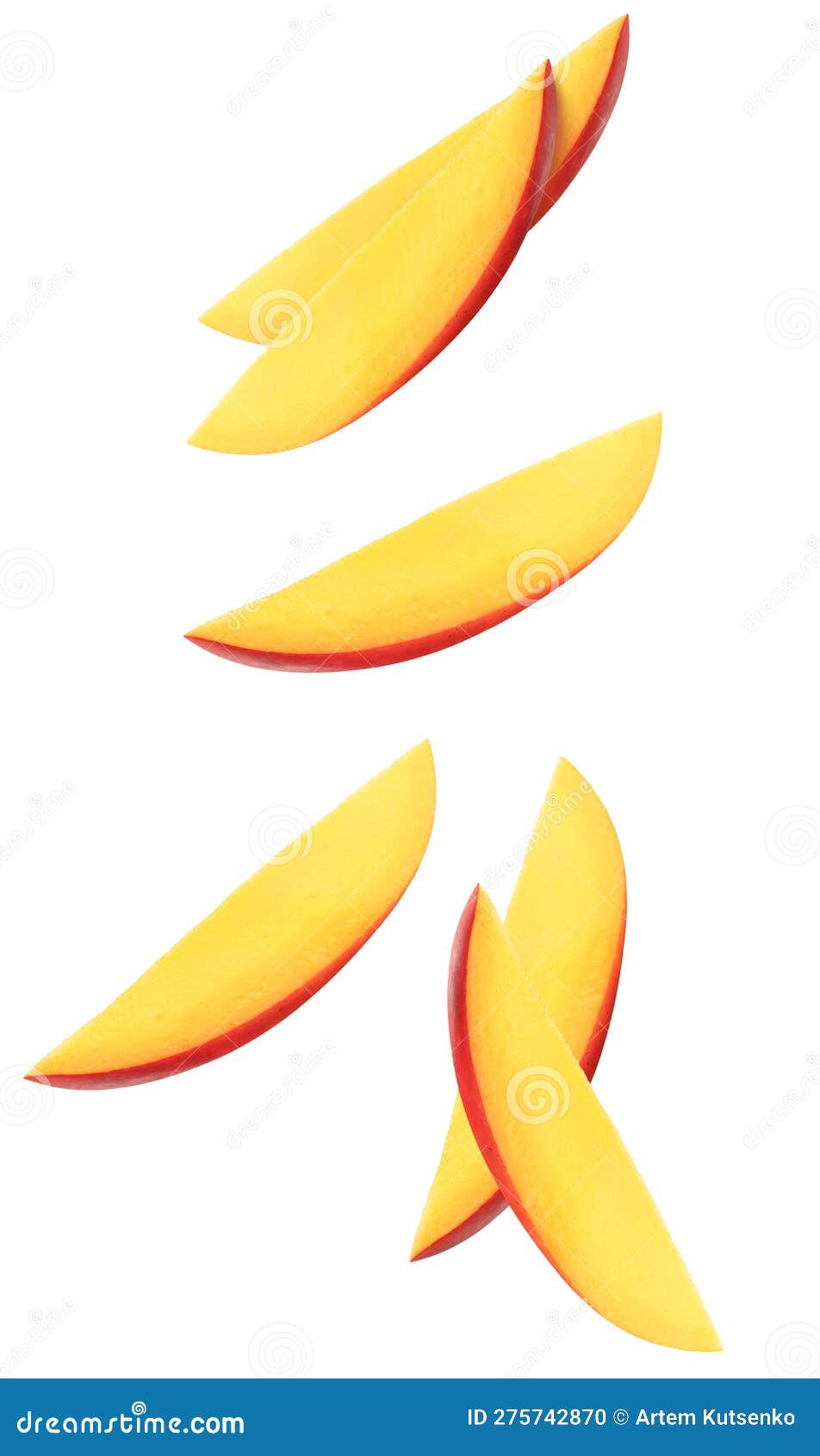 Isolated Flying Mango Slices. Falling Mango Fruits Isolated on White ...