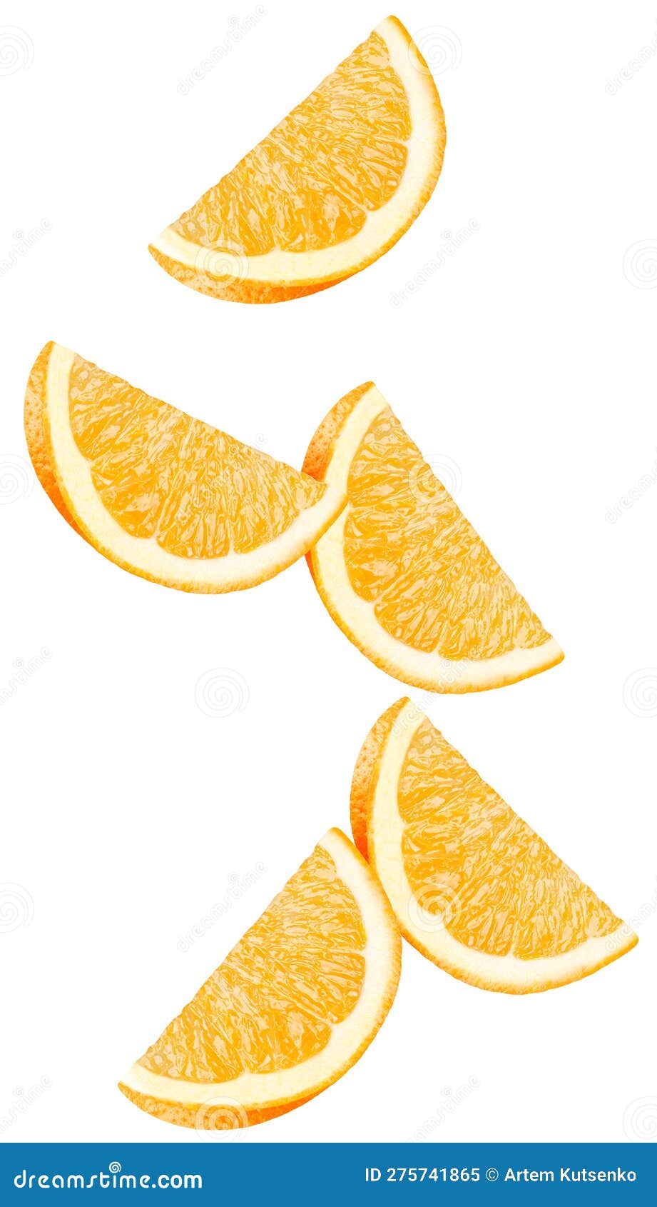 Isolated Flying Oranges. Falling Orange Pieces Isolated on White ...